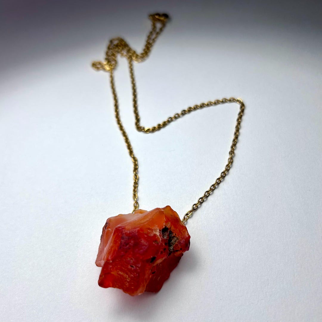Raw Carnelian Necklace – Gold Stainless Steel Chain, Natural Crystal ...