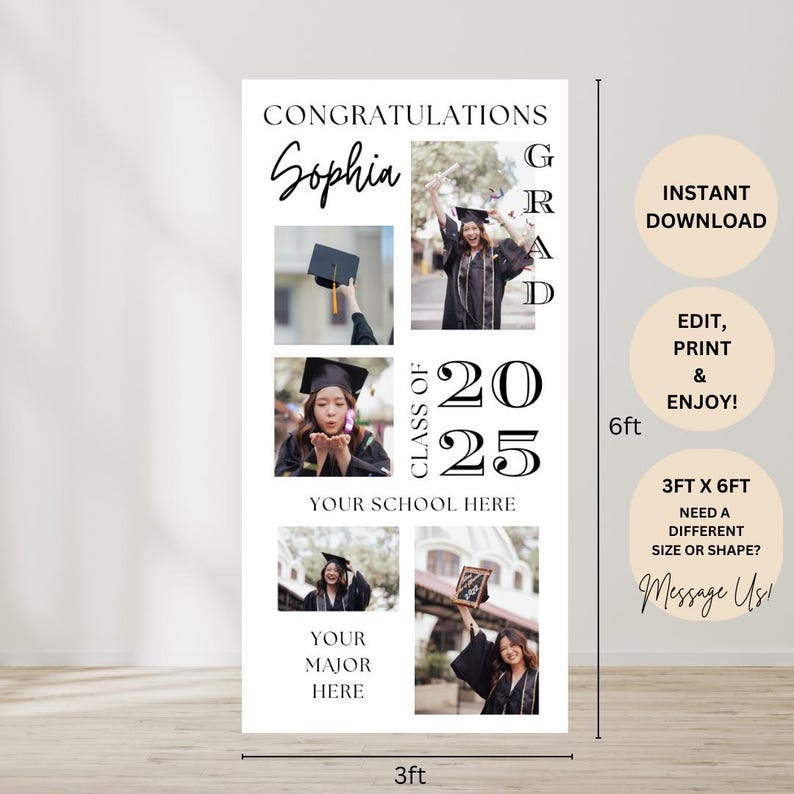 Editable Graduation Photo Backdrop– DIY Digital File | 36x72" Canva ...