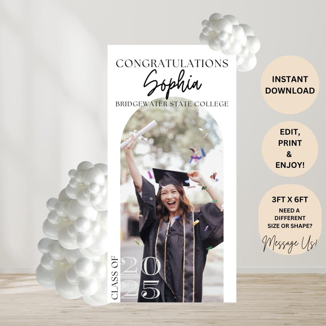 Editable Graduation Photo Backdrop– DIY Digital File | 36x72" Canva ...