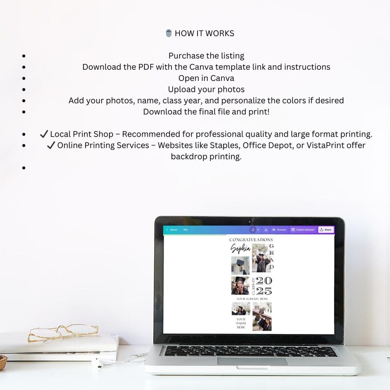 Editable Graduation Photo Backdrop– DIY Digital File | 36x72" Canva ...