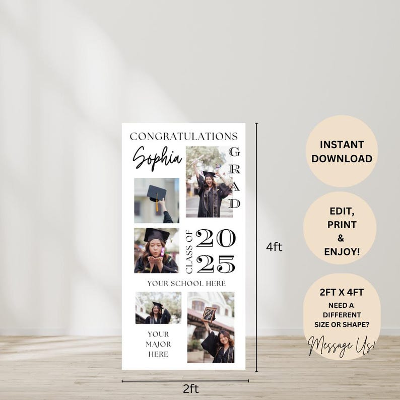 Editable Graduation Photo Backdrop– DIY Digital File | 24x48" Canva ...