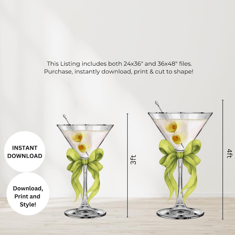 Martini Cutout: Dirty Martini With Olive Green Bow Cocktail Party Decor ...
