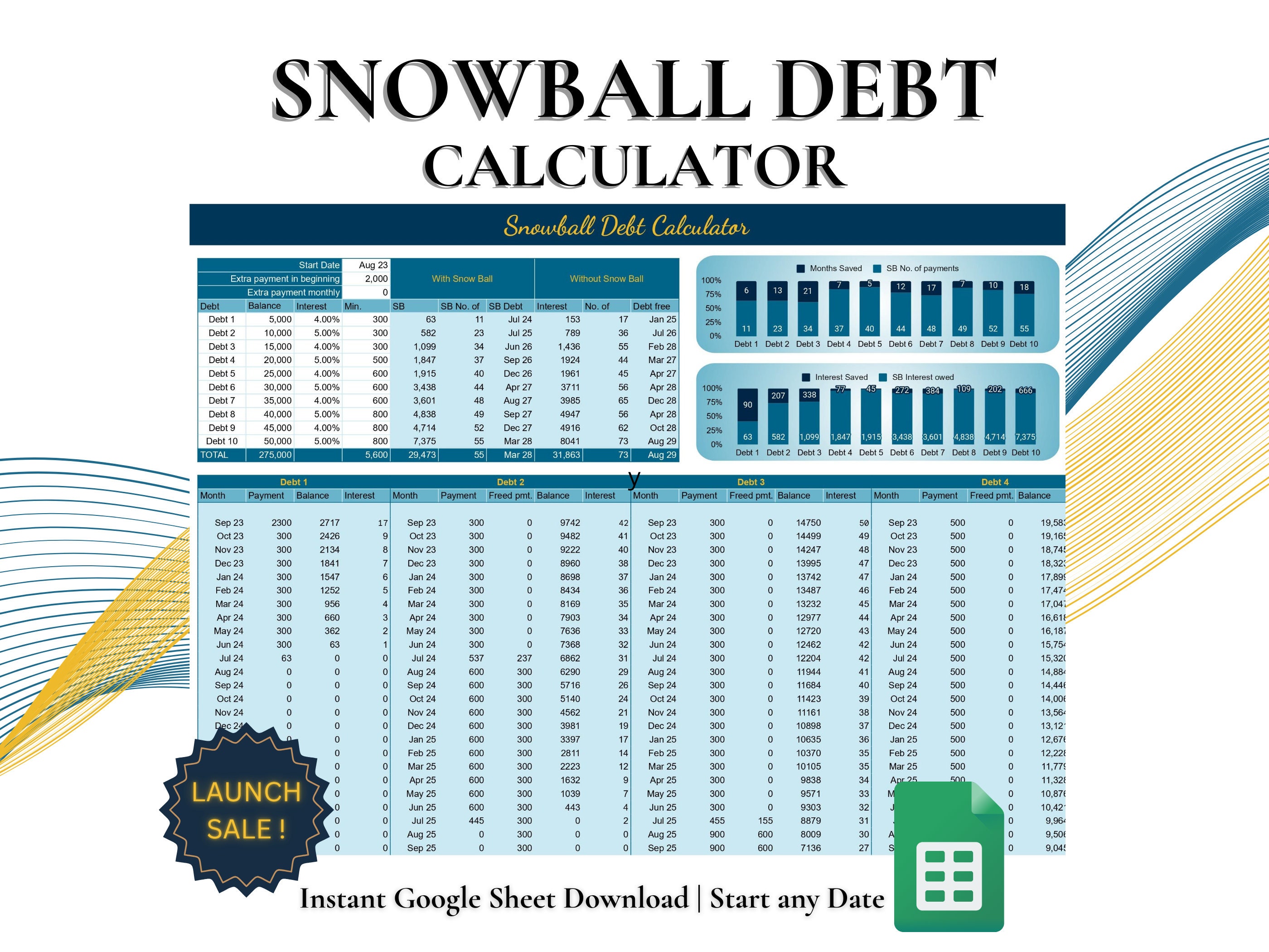Debt Snowball Calculator Spreadsheet Google Sheets Debt Payoff Tracker ...