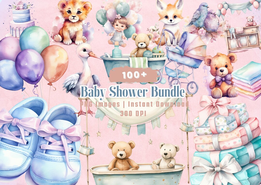 Baby Shower Watercolor Clipart Baby Shower Pastel Decor Invitations ...