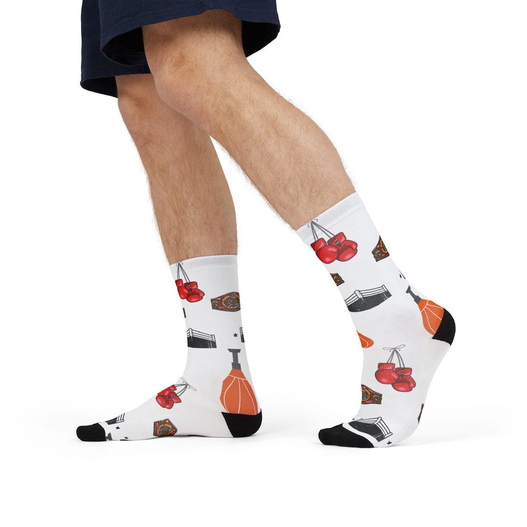 Boxing Themed Crew Socks, Boxer Gift, Boxing Fan Apparel, Athletic ...