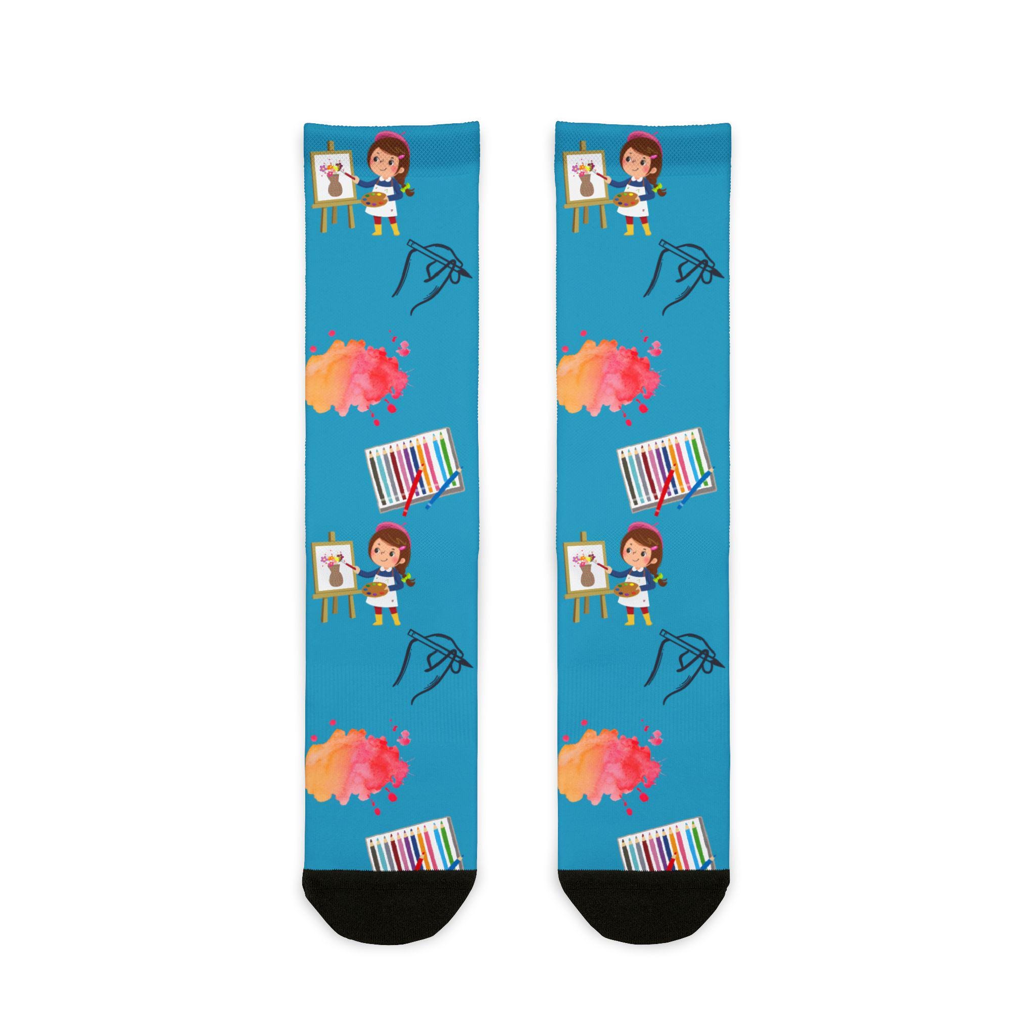 Artistic Themed Crew Socks Design, Artist Sock Gift, Cute Art Socks ...