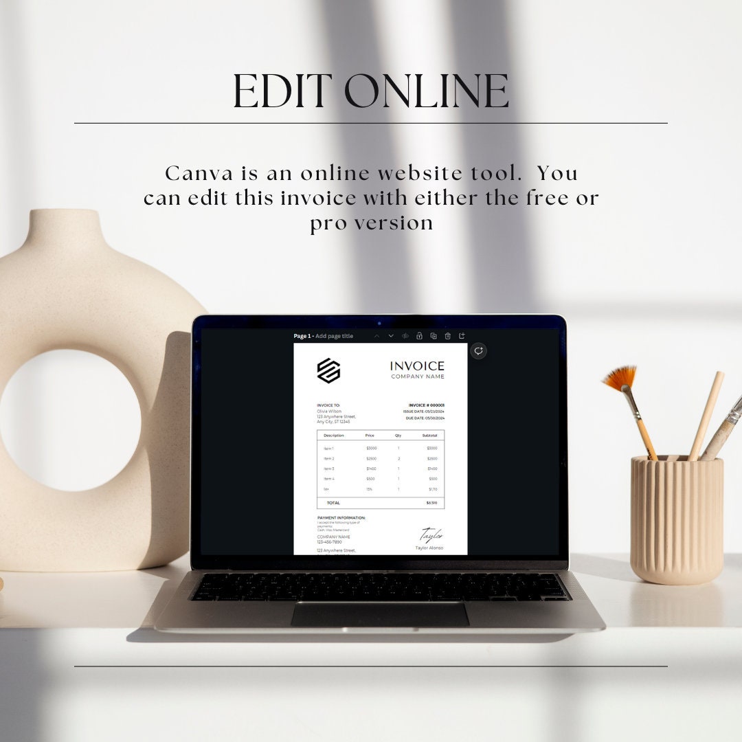 Invoice Template Minimalist Style Invoice Business Template Modern Boho ...