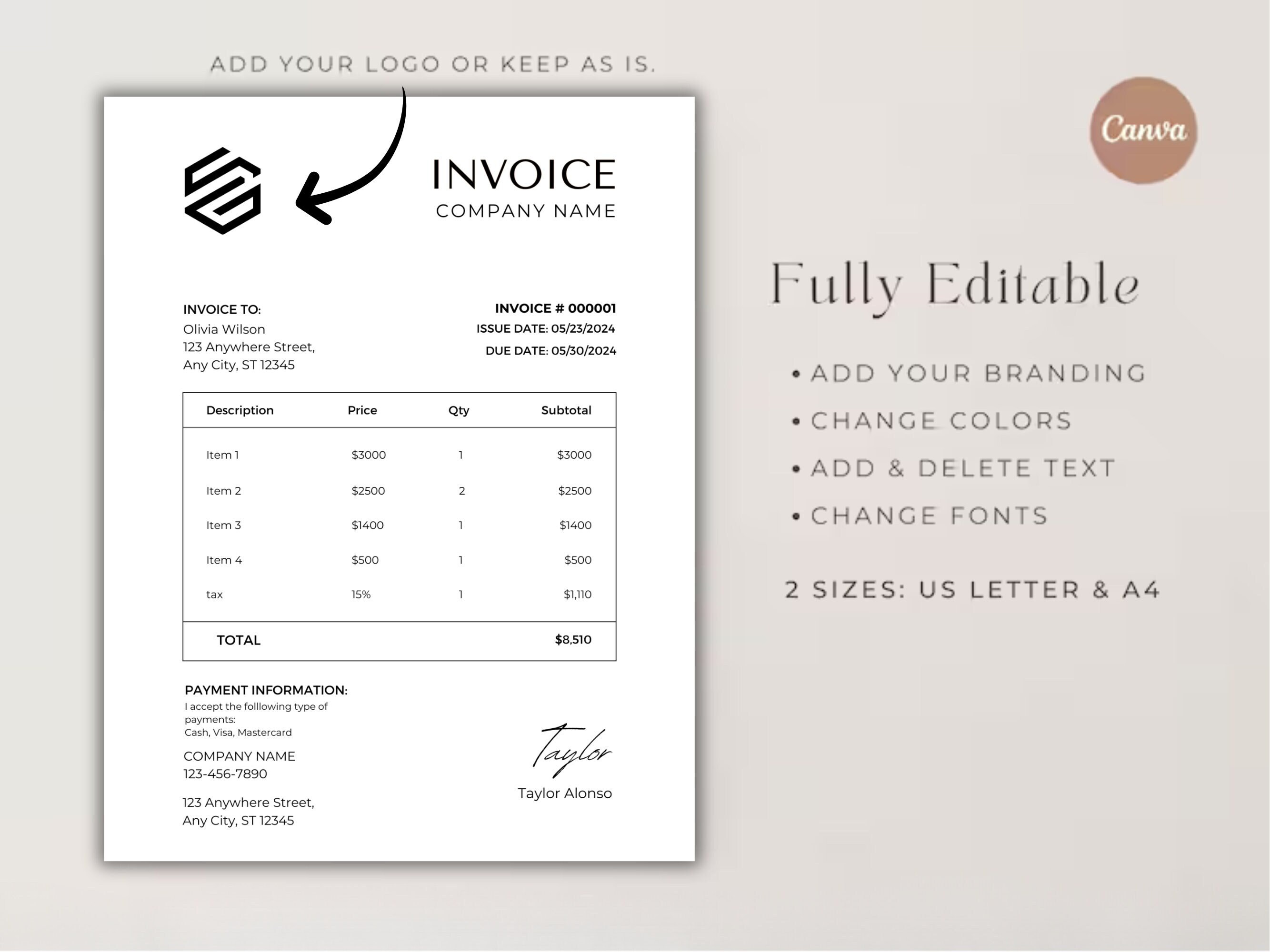 Invoice Template Minimalist Style Invoice Business Template Modern Boho ...