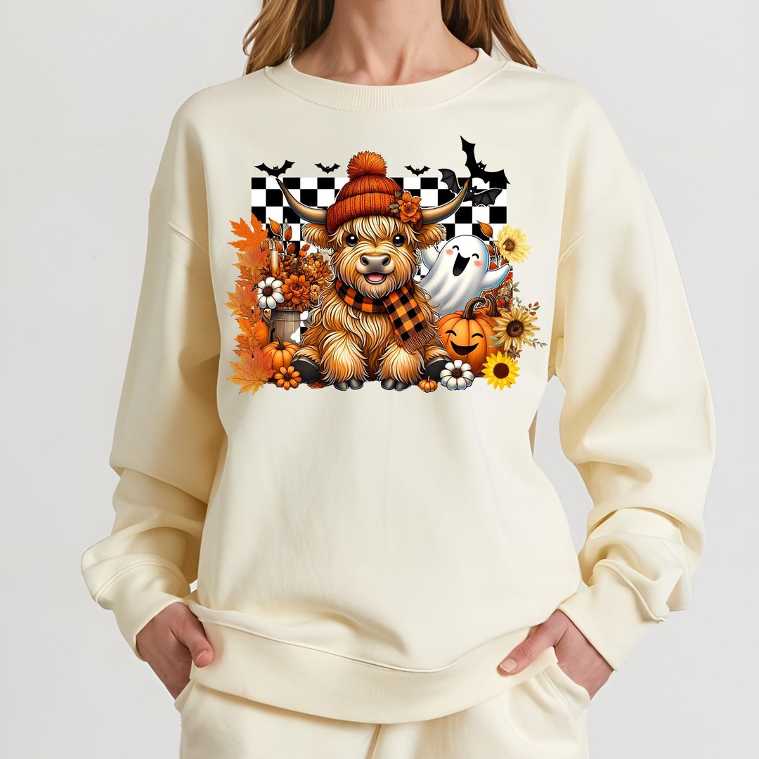 New! Cute Fall Highland Cow Ghost PNG Spooky Season Autumn Cow Shirt ...