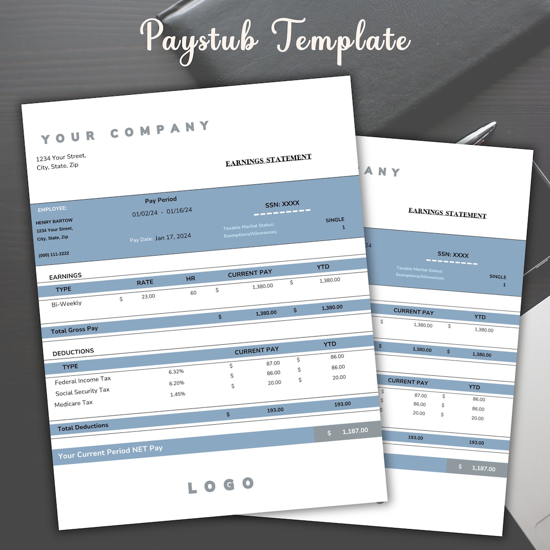 Minimalist Paystub Template | Earnings Statement | Easy and ...