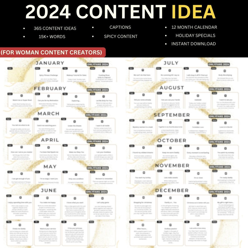 2024 Tip Menu and Content Calendar Ideas Bundle Onlyfans Captions & Ideas, Also Useful for ...