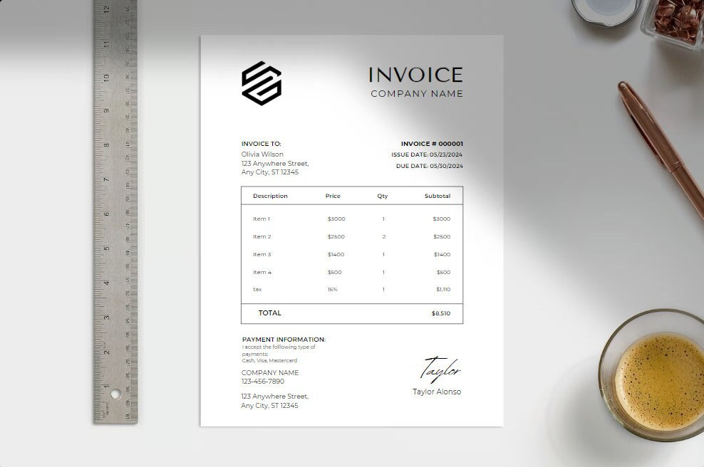 Invoice Template Minimalist Style Invoice Business Template Modern Boho ...