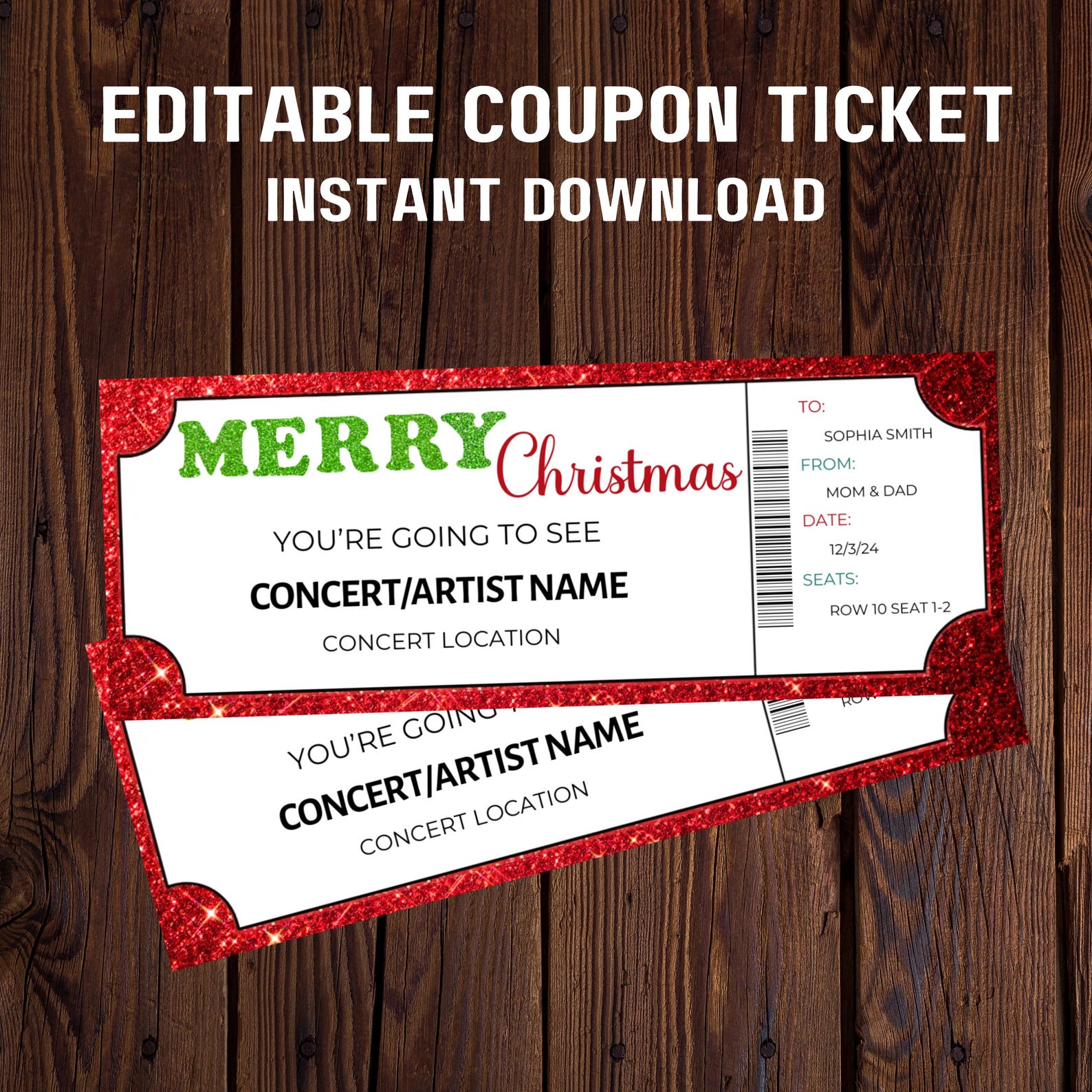 Instant Editable Christmas Concert Ticket for Gift Giving | Edit ...