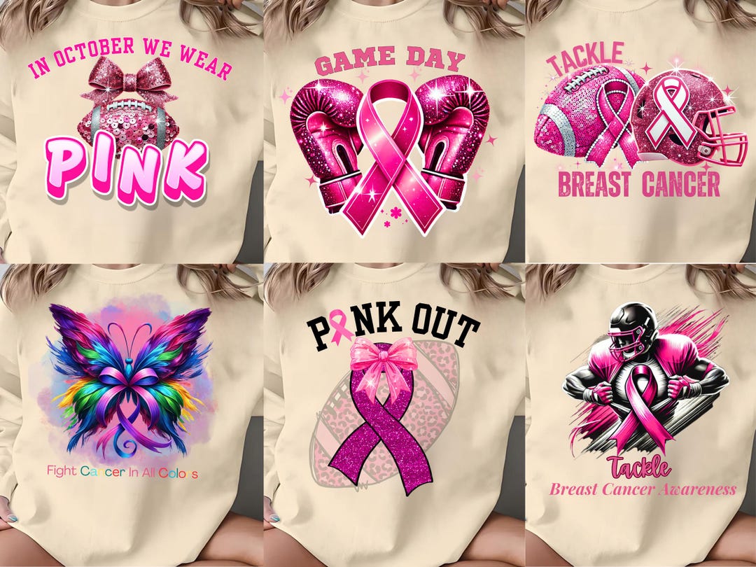 New! Pink Game Day Bundle PNG | Coquette Football Bow | Tackle Cancer ...