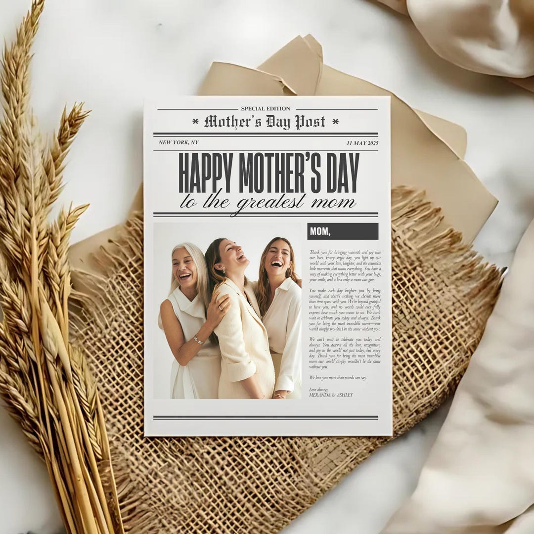 New! Editable Mothers Day Newspaper Template | Personalized Mothers Day ...