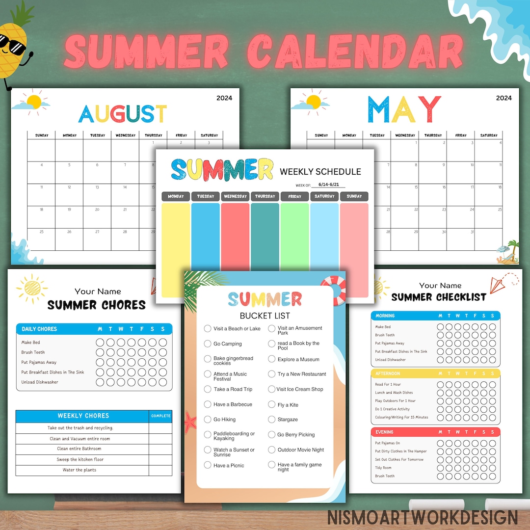 Editable SUMMER Calendar Bundle | 2024 Summer Calendar | Checklist ...