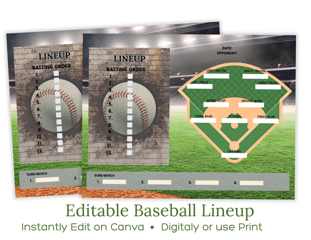 New! EDITABLE Baseball Softball Lineup and Field Position Sheet Batting ...