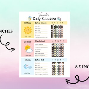 New Kids Daily School Checklist Schedule Printable, Editable Chore ...