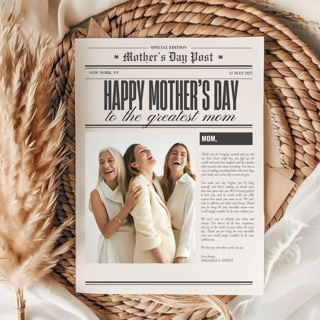 New! Editable Mothers Day Newspaper Template | Personalized Mothers Day ...