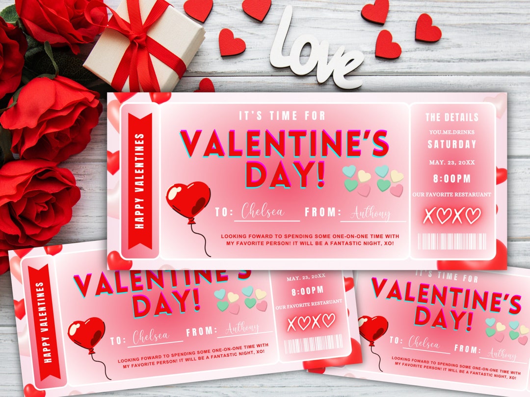 EDITABLE Valentine's Day Ticket | Surprise Reveal Valentines Day Gift ...