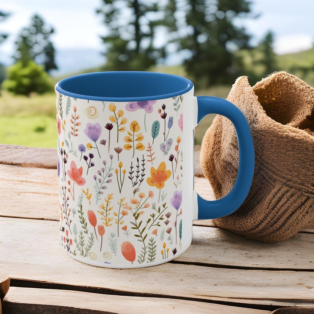 Boho Wildflowers Cottagecore Coffee Mug, Pressed Flowers Mug, Pastel ...