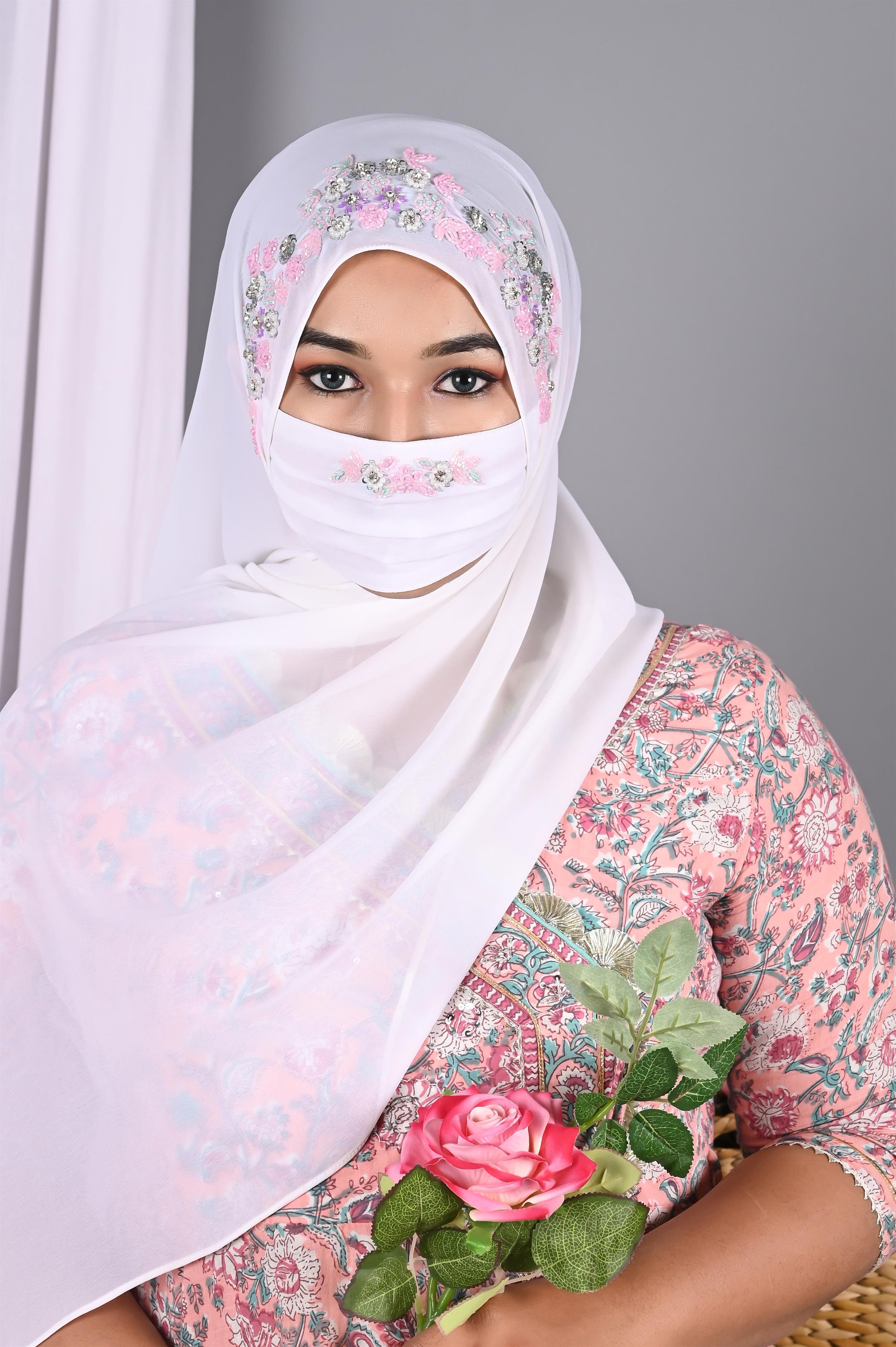 White Bridal Hijab With Mask - Etsy
