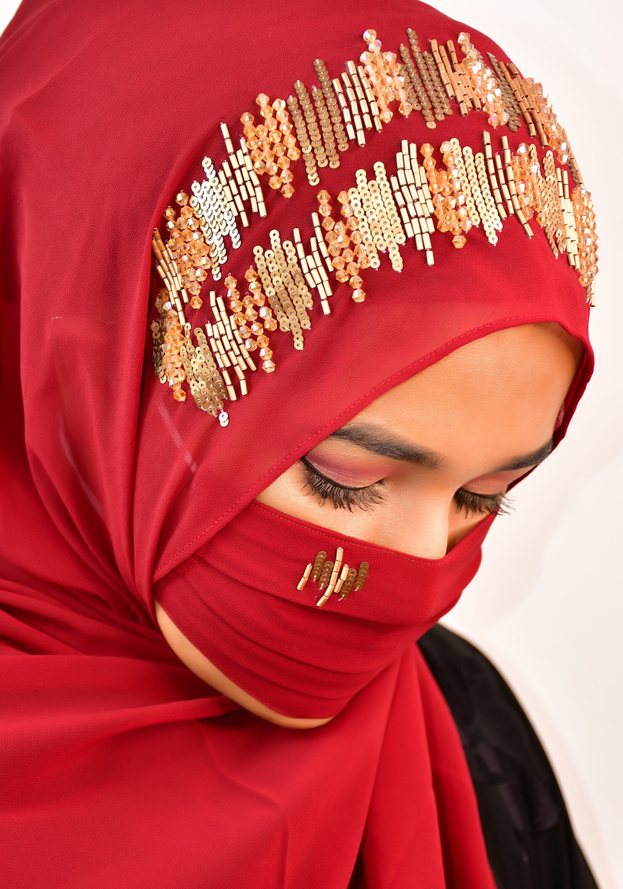 Beige Handwork Bridal Hijab With Matching Mask - Etsy