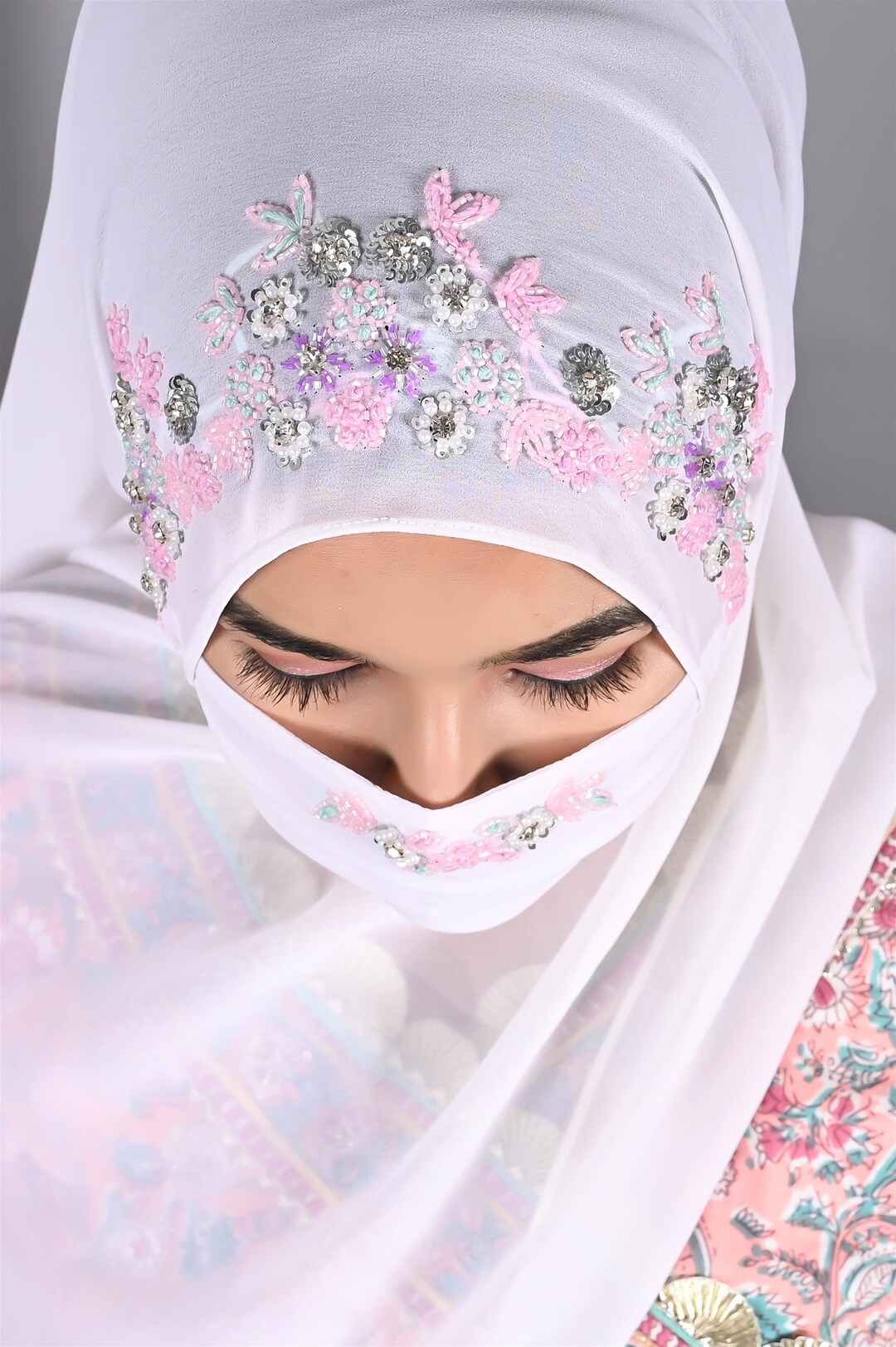White Bridal Hijab With Mask - Etsy
