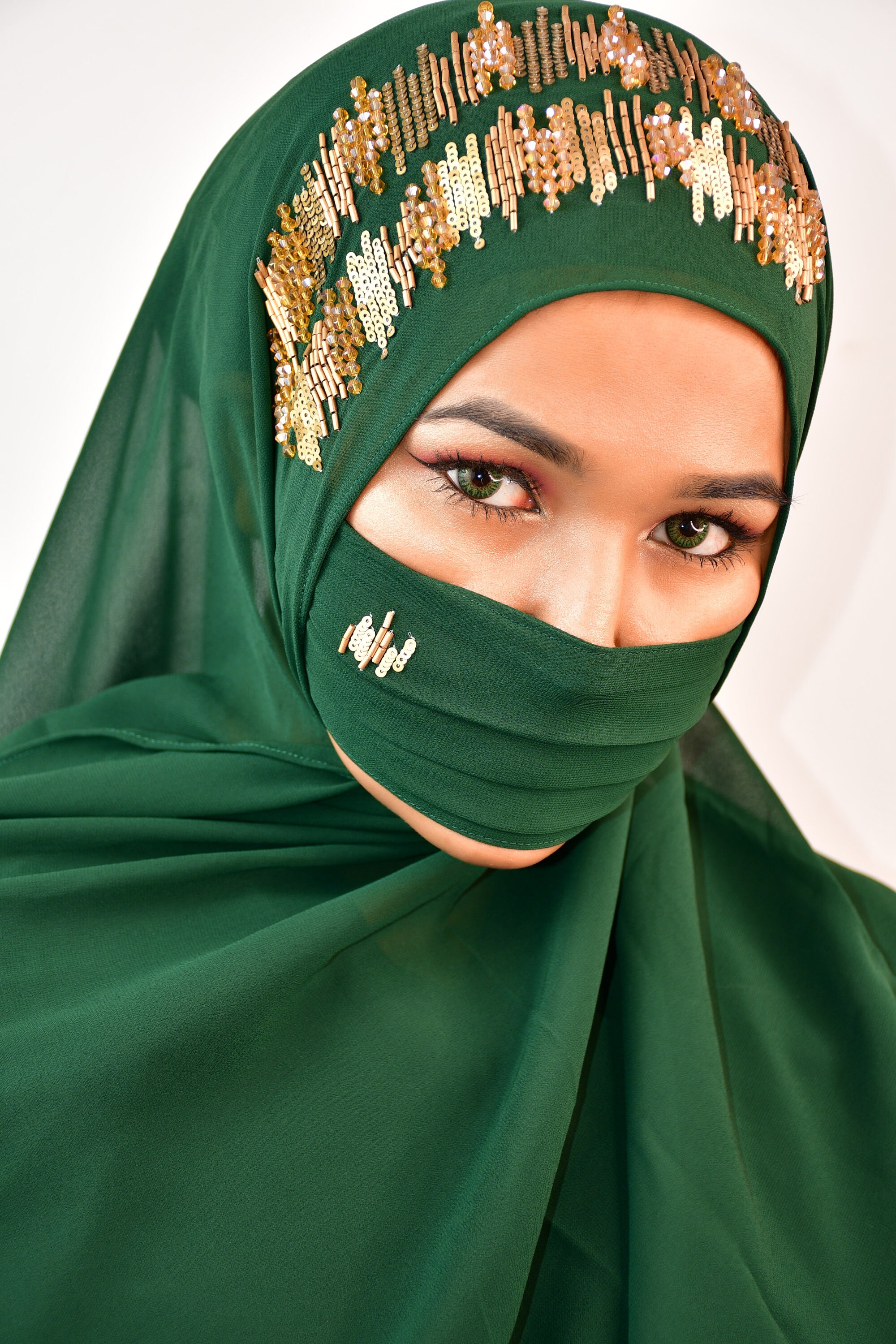 Beige Handwork Bridal Hijab With Matching Mask - Etsy