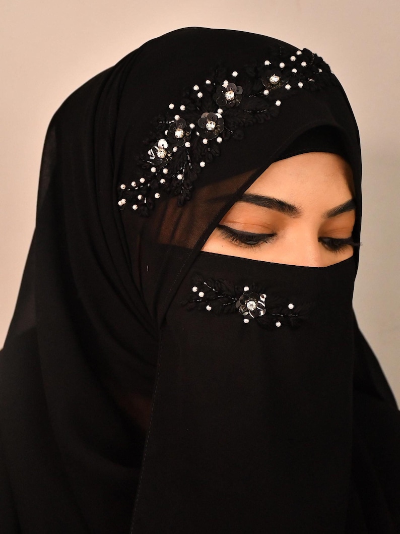 Black Luxury Wedding Bridal Hijab With Matching Naqab - Etsy