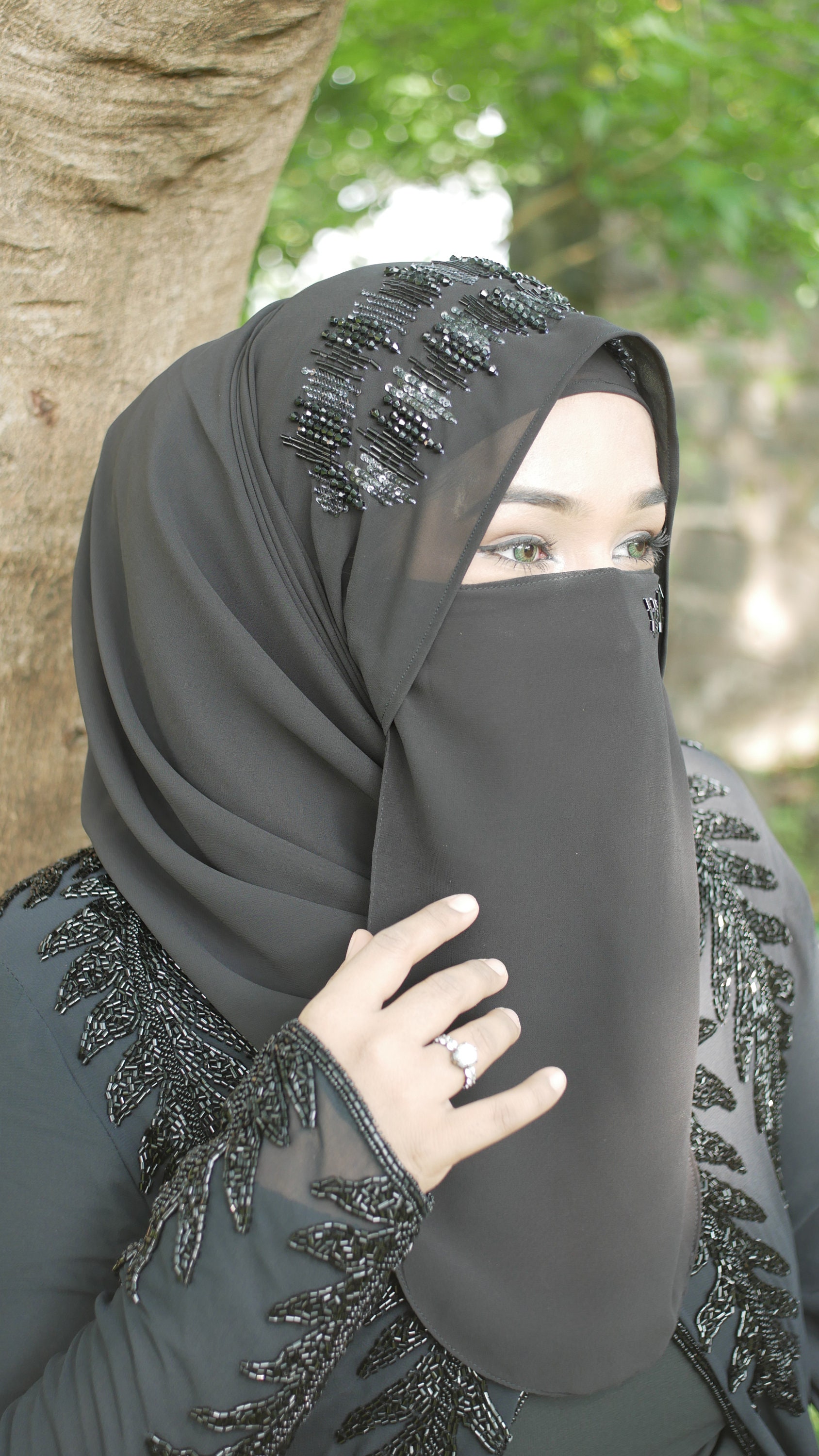 Black Handwork Luxury Hijab With Matching Naqab - Etsy