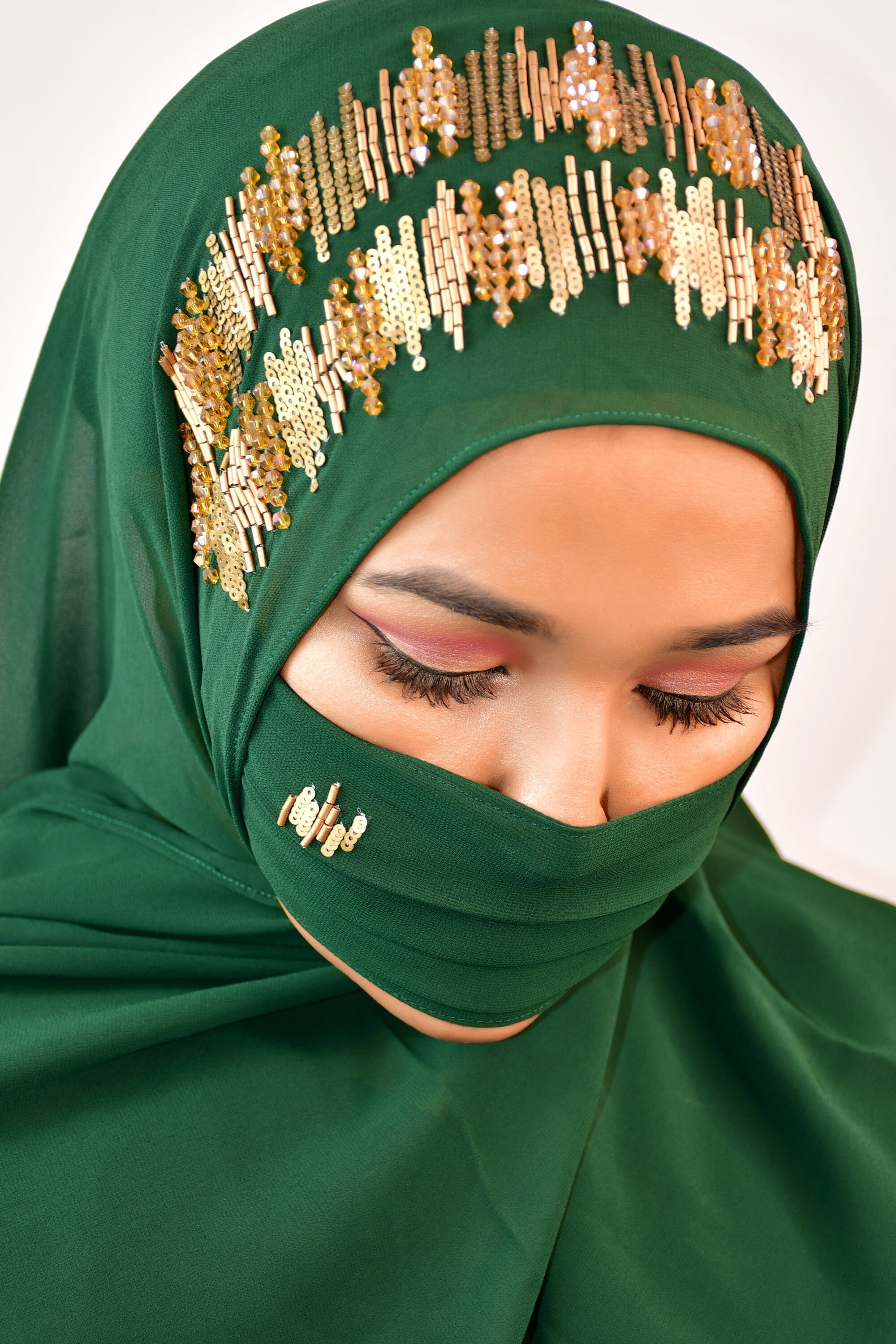 Beige Handwork Bridal Hijab With Matching Mask - Etsy