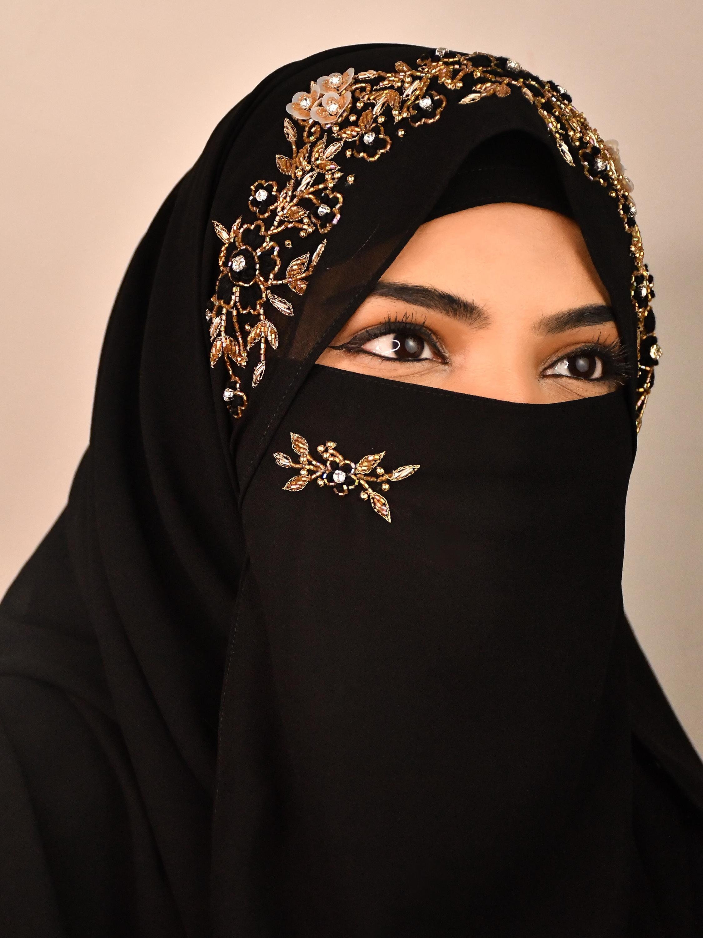 Black Hijab Scarf for Bride| Wedding Bridal Wedding Full Coverage Hijab| Premium Luxury Muslim ...