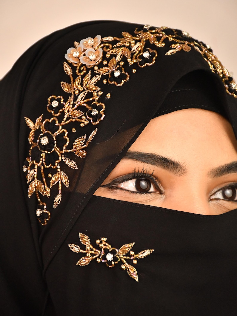 Black Hijab Scarf for Bride| Wedding Bridal Wedding Full Coverage Hijab| Premium Luxury Muslim ...
