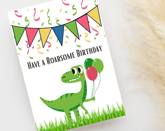 Printable Dinosaur Birthday Card for Kids,dino Card,t Rex/ Stegosaurus ...