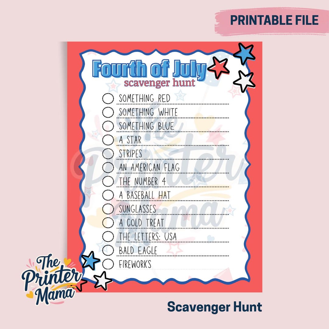 Fourth of July Scavenger Hunt for Kids | Printable Patriotic Activity ...