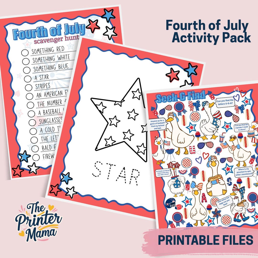 Fourth of July Preschool Activity Pack | Printable Games, Tracing, Word ...