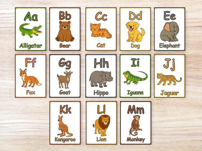 26 Animal-themed Printable Alphabet Flash Cards for Kids, Printable ...