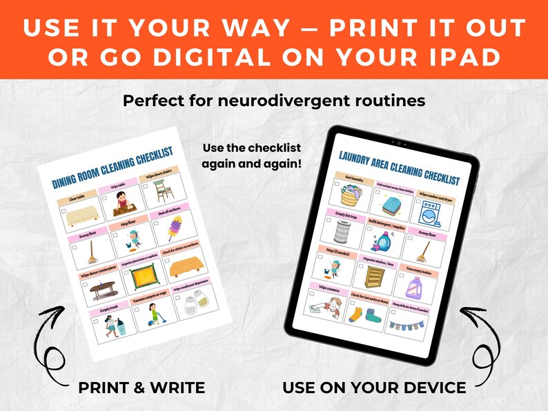 15-page Editable ADHD Cleaning Checklist, Visual Routine Cards, Custom ...