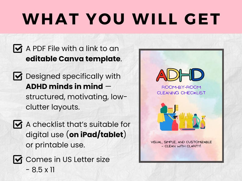 15-page Editable ADHD Cleaning Checklist, Visual Routine Cards, Custom ...