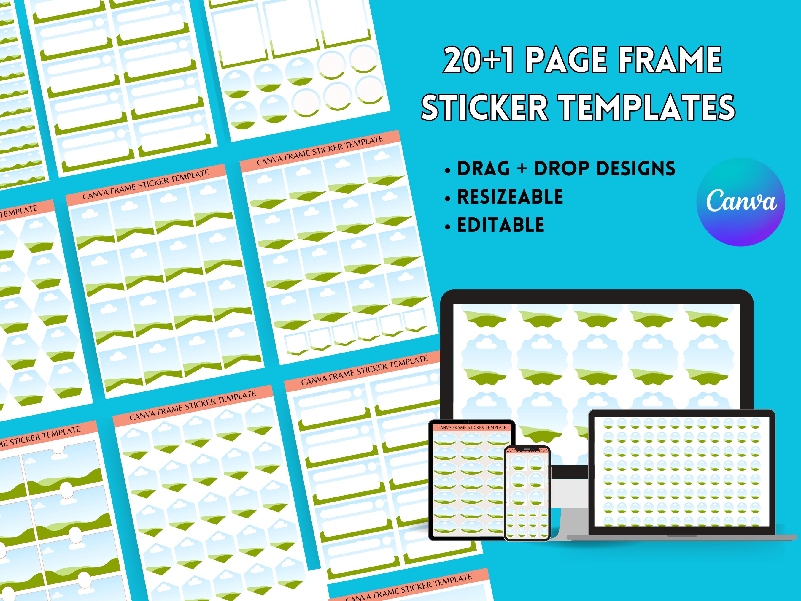 20+1-page Canva Sticker Frame Template, Planner Sticker Template ...