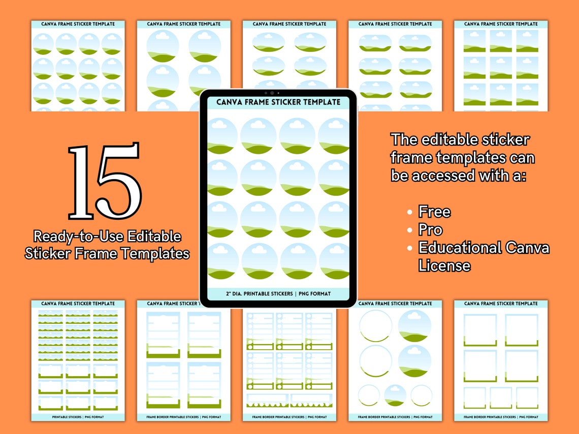 15-page Canva Sticker Frame Template, Planner Sticker Pack, Digital ...