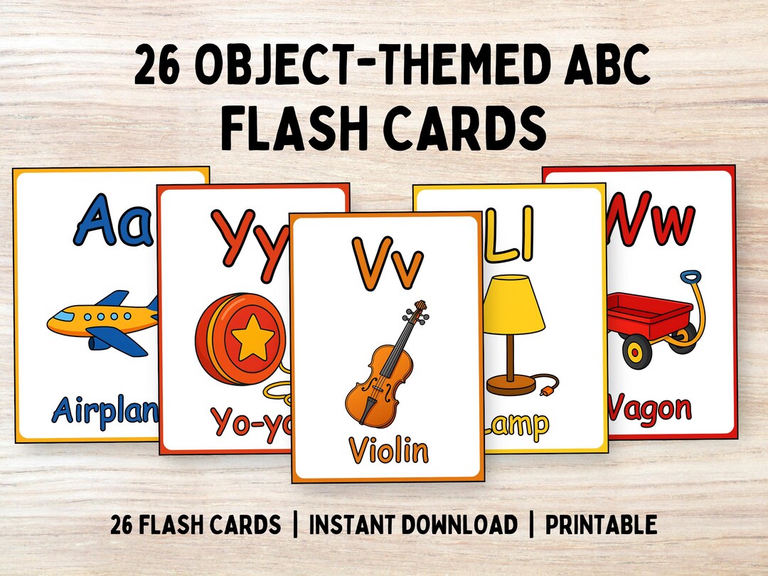 26 Object-themed Printable Alphabet Flash Cards for Kids, Printable ...