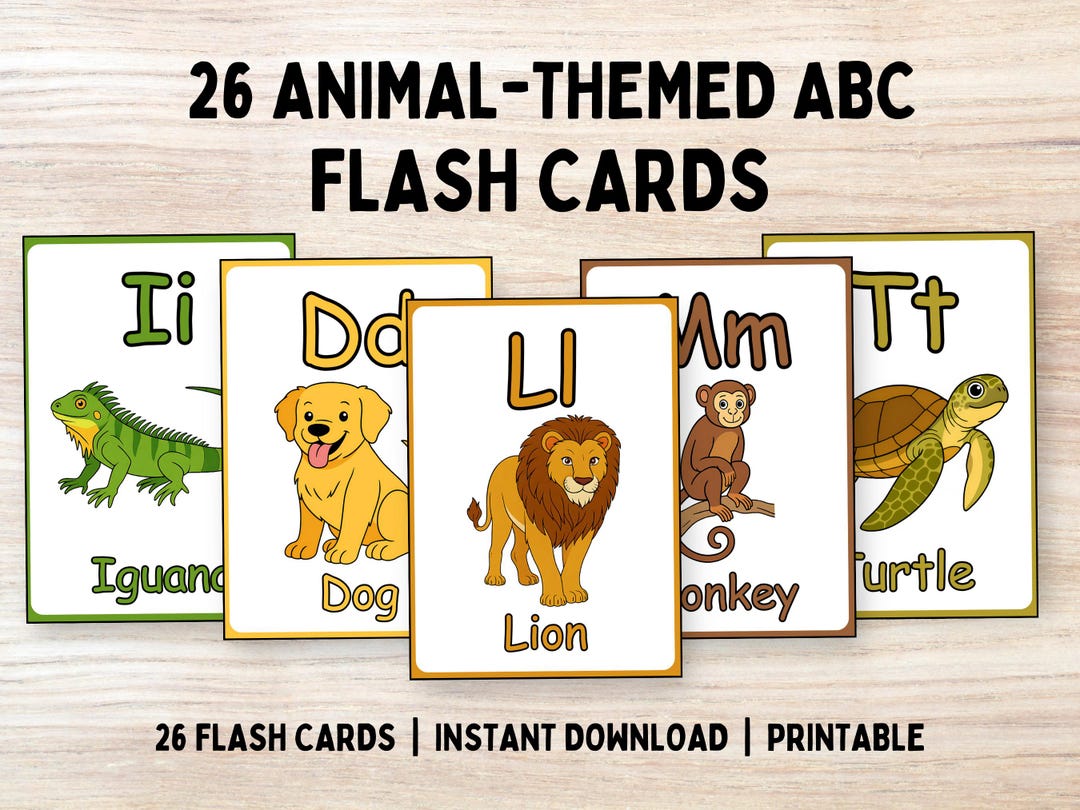 26 Animal-themed Printable Alphabet Flash Cards for Kids, Printable ...
