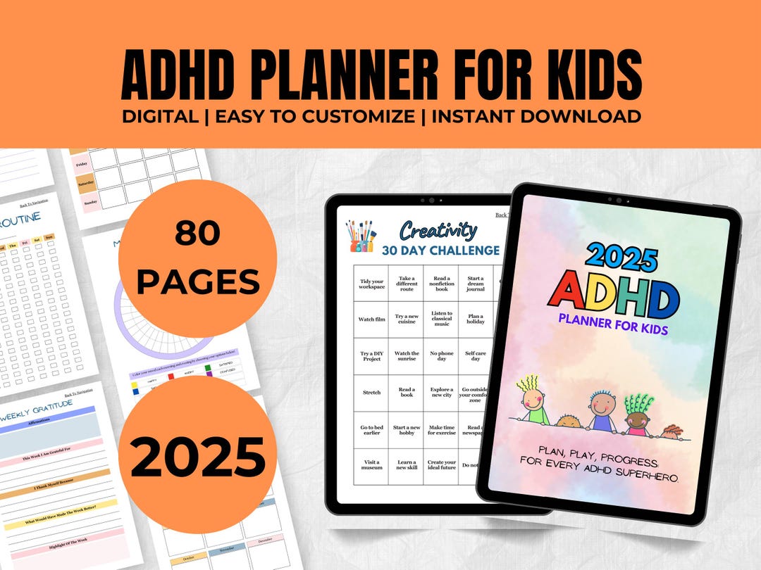 80 Page Hyperlinked 2025 ADHD Planner for Kids, ADHD Mood Tracker ...