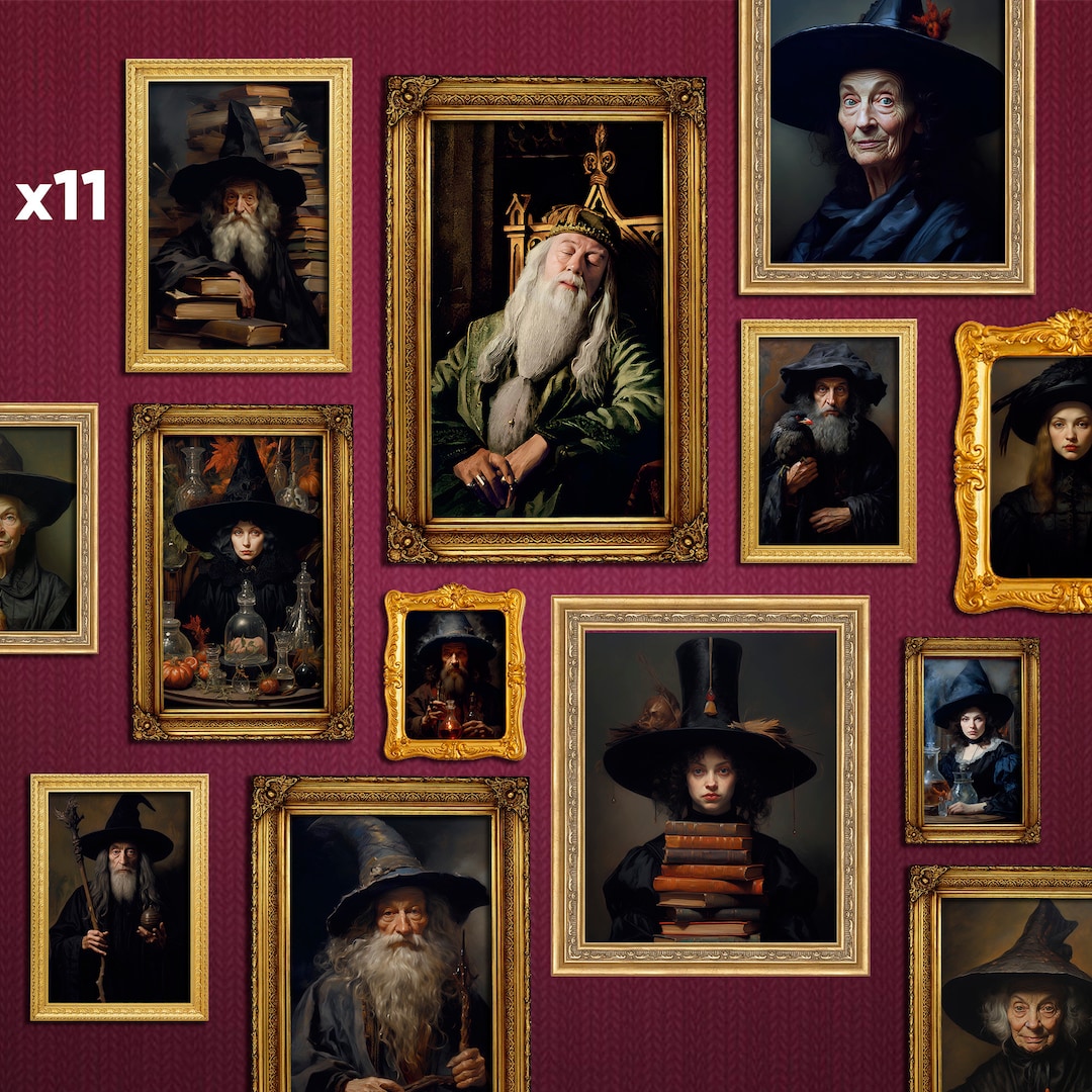Wizards and Witches Portraits Set of 11 Wall Art Gallery, Magic Wizard ...