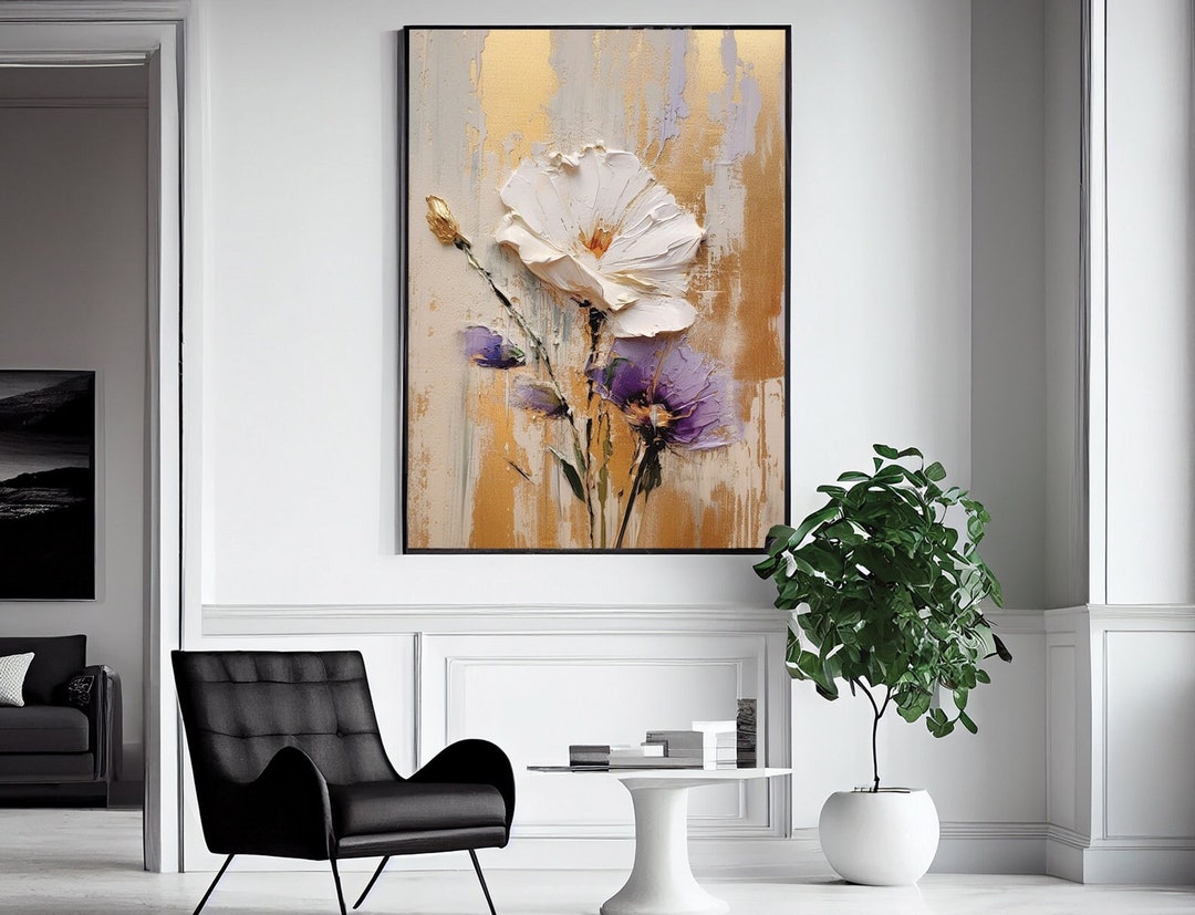 Watercolor Gold Flowers Art Printable Digital Painting Vintage Flowers ...