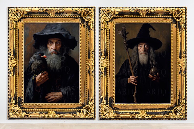 Wizards and Witches Portraits Set of 11 Wall Art Gallery, Magic Wizard ...