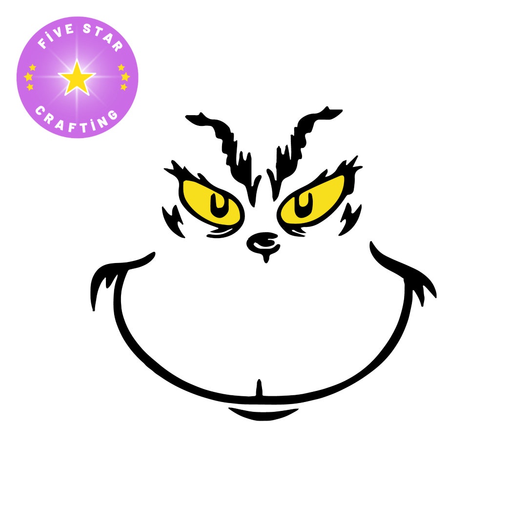 Grinch Face SVG, Grinch Yellow Eyes , Grinch Ornament, Grinch Smile ...