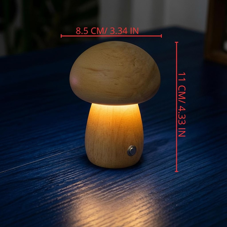 Wooden Mushroom Lamp – Rechargeable Touch-control LED Light, Natural ...